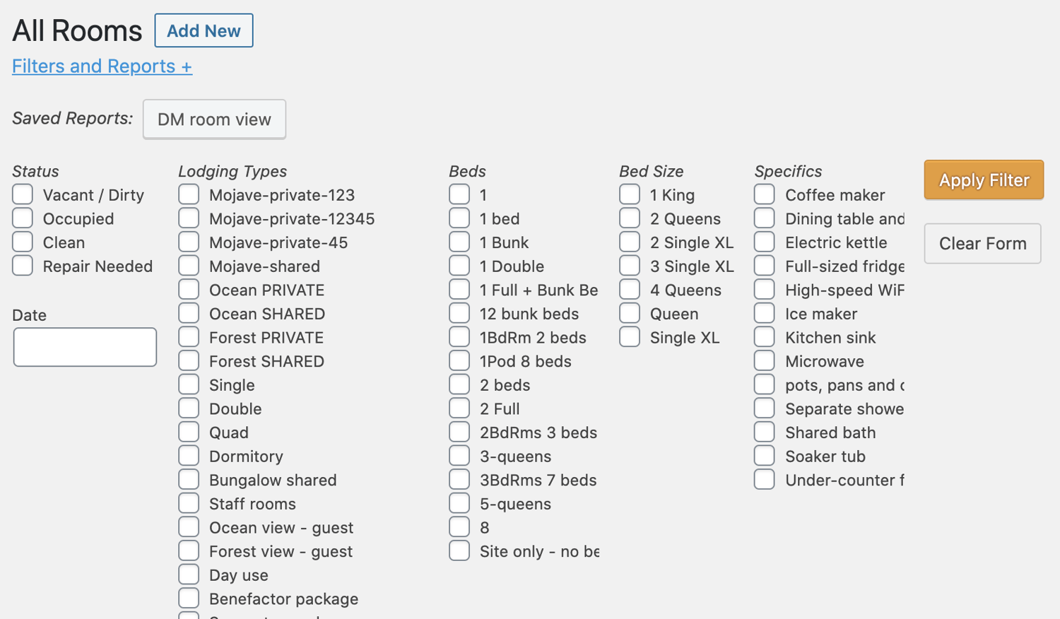 Housekeeping All Rooms Report